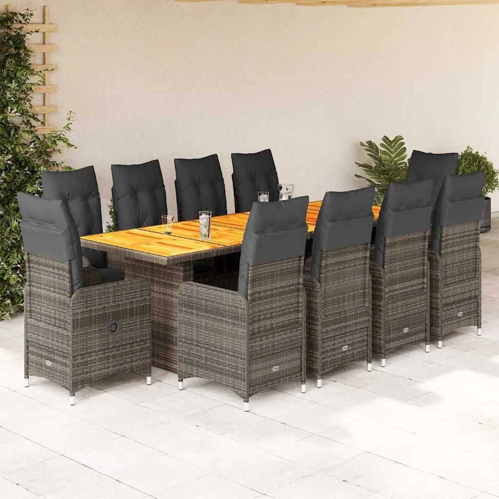 11dílný zahradní bistro set s poduškami šedý polyratan 3277278