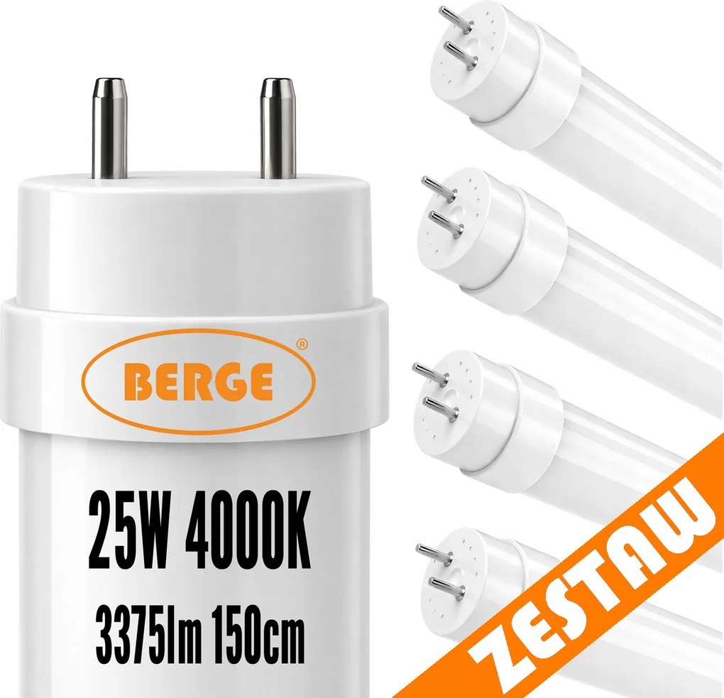 4x LED trubice 150cm T8 25W 3375lm 4000K - neutrální bílá