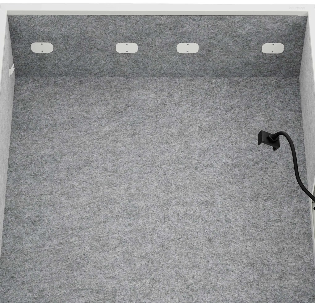 Kancelářská akustická kabina se sedátkem a USB-C portem, korpus bílý / sedák šedá, 1150 mm: SALLY MentalBox