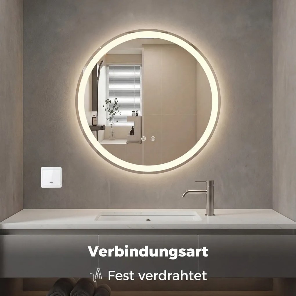 Costway 70 cm kulaté LED osvětlené zrcadlo koupelnové zrcadlo s nastavitelným