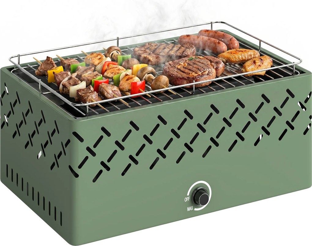 Outsunny gril na dřevěné uhlí 45,5x29x21 cm s integrovaným ventilátorem, nastavitelnou teplotou a miskou na uhlí, světle zelený