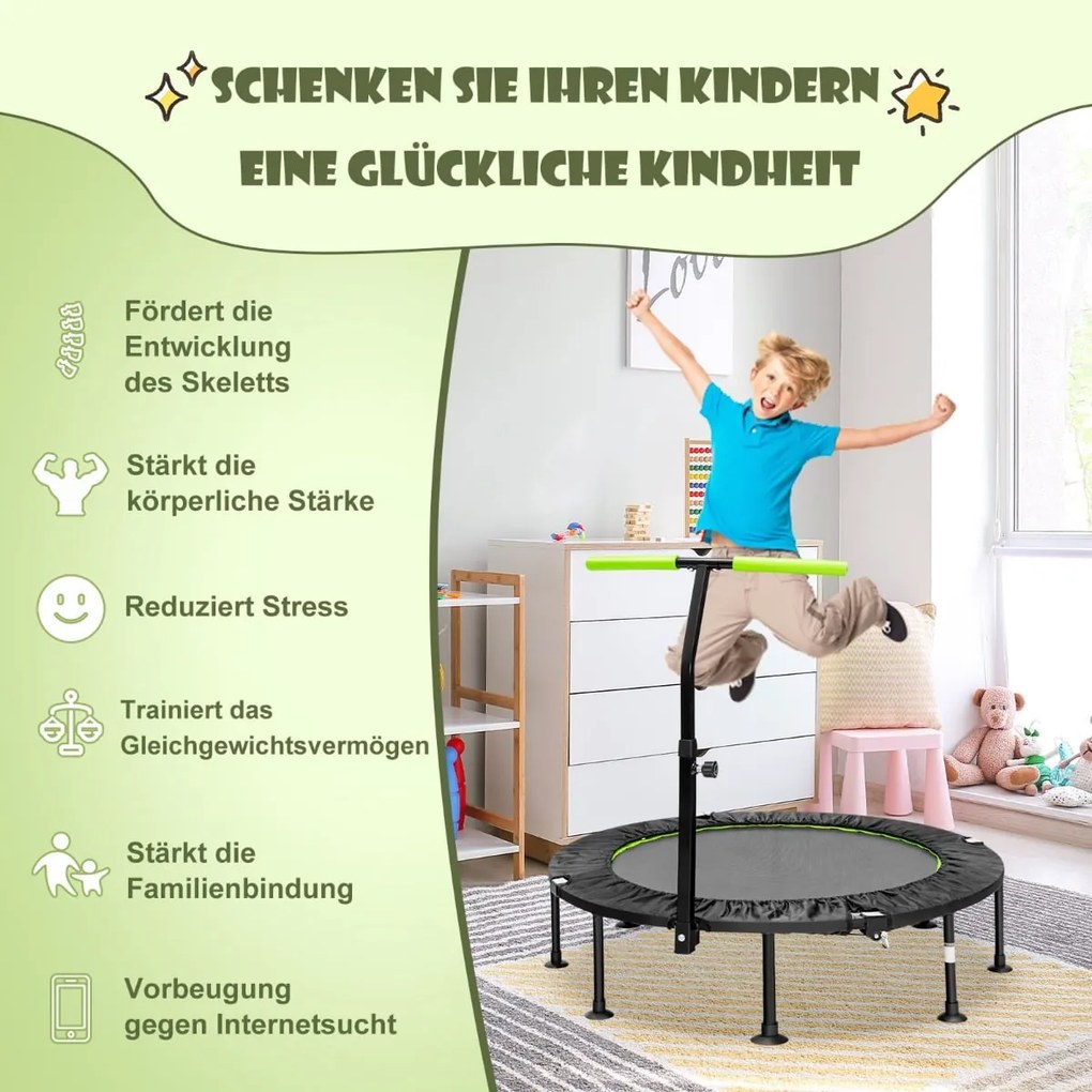 Costway Φ110 cm Skládací mini trampolína s výškově nastavitelným madlem dětská