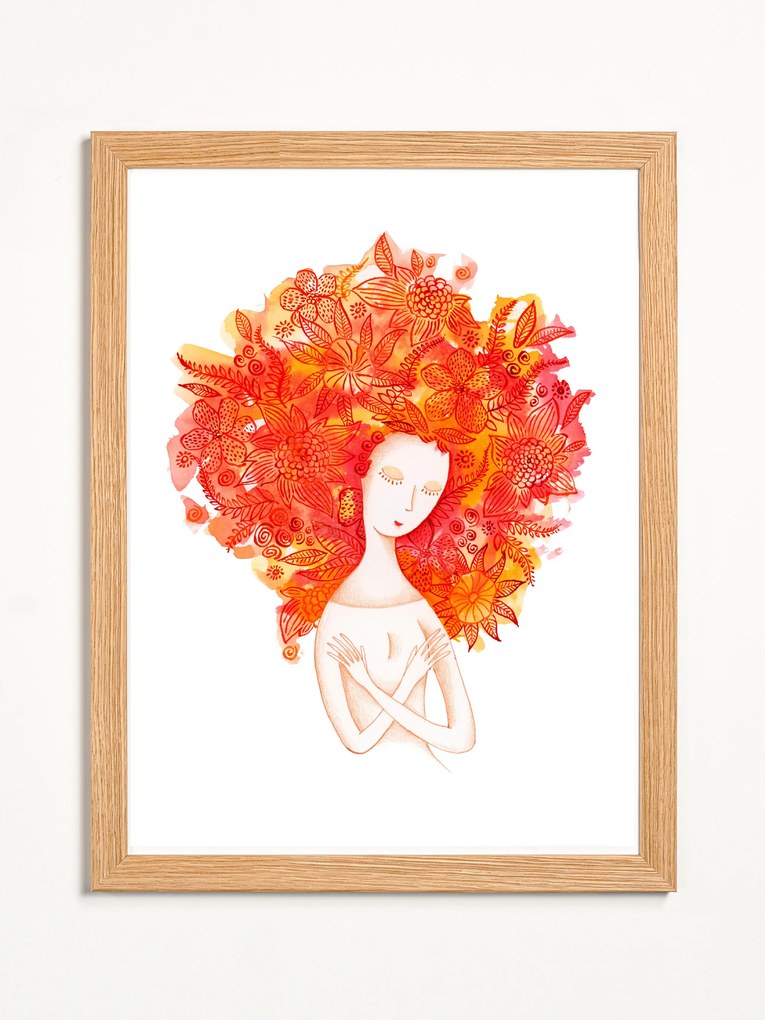 Barbora Brůnová | Oranžová víla Rám: Černý, Velikost: 60 x 40 cm