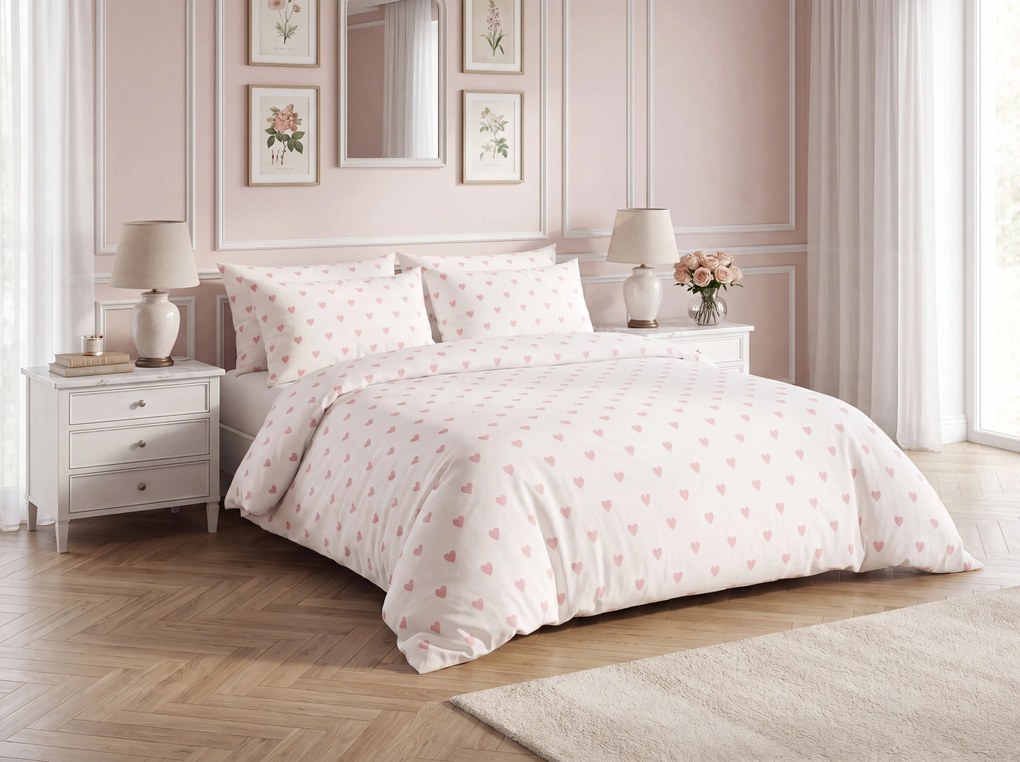 Bavlněné povlečení HEARTIS PINK krémové Rozměr povlečení: 70 x 80 cm | 140 x 200 cm