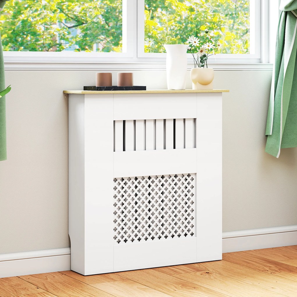 HOMCOM kryt radiátoru 78 x 19 x 81 cm, kryt radiátoru, moderní lamelový a voštinový design, bílá