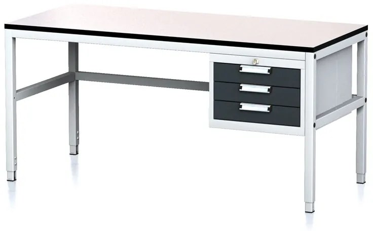 Alfa 3 Nastavitelný dílenský stůl MECHANIC II, 3 zásuvkový box na nářadí, 1600x700x745-985 mm, šedá/antracit