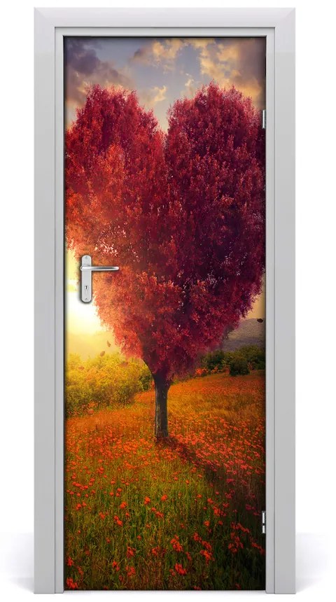 Fototapeta na dveře samolepící dřevo srdce 85x205 cm