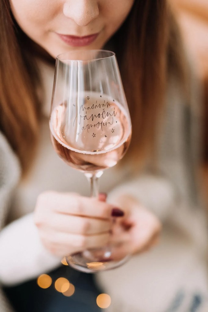 Bella Rose Sklenice na víno Nasávám vánoční atmosféru, čirá barva, sklo, 350 ml