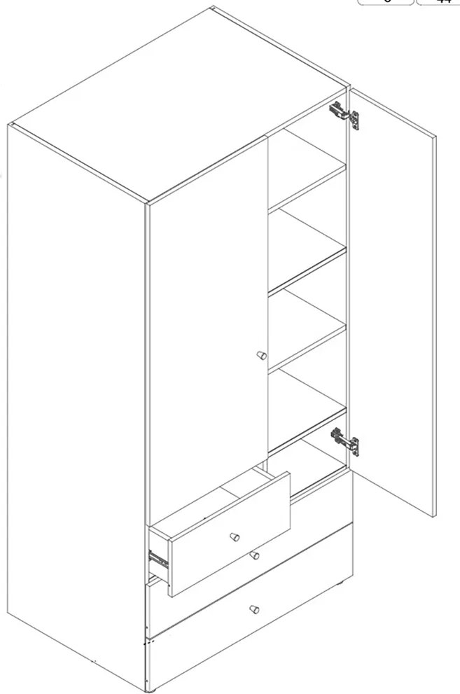 YUKI b | šatní skříň 2 | 90 cm | s policemi, zásuvkami a šatní tyčí | béžovošedá/dub/eukalyptová zelená