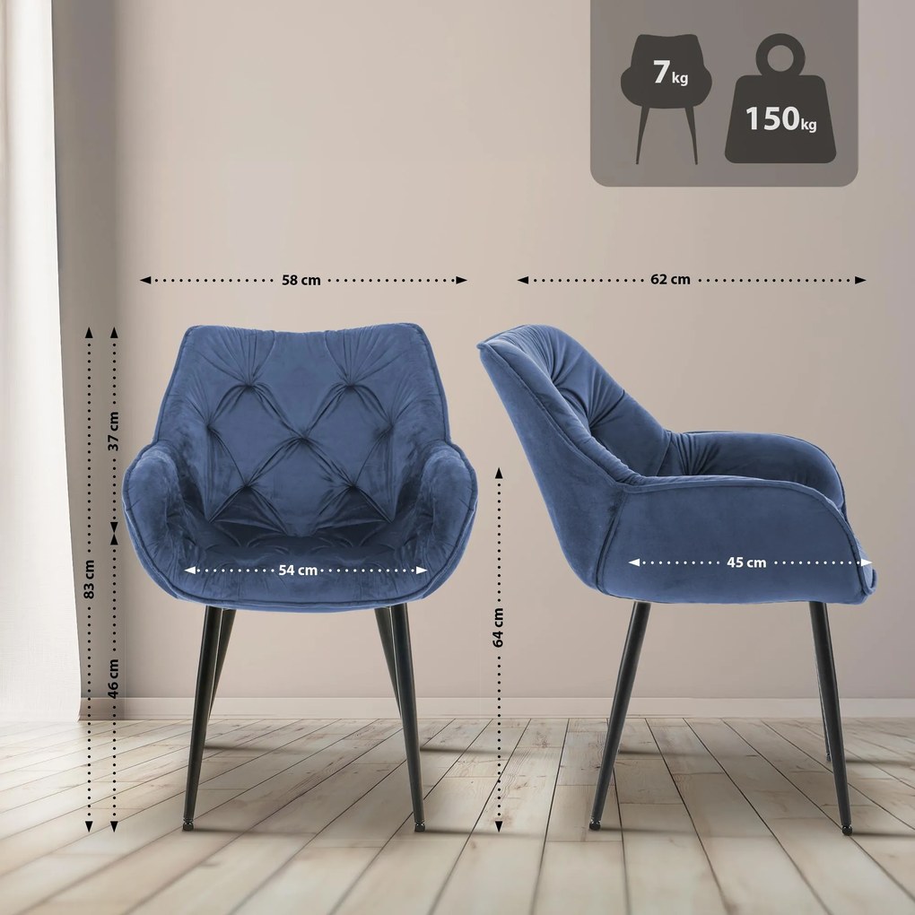 Sada 4 ks židle Tanna samet – modrá