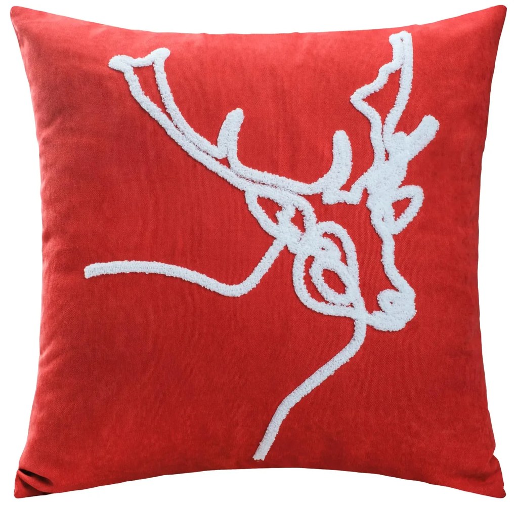 VÁNOČNÍ DEKORAČNÍ POVLAK NA POLŠTÁŘ REINDEER 45X45 CM ČERVENÁ