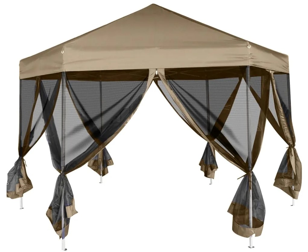 Šestihranný pop-up stan s bočnicemi 3,6 x 3,1 m taupe 220 g/m², 362013