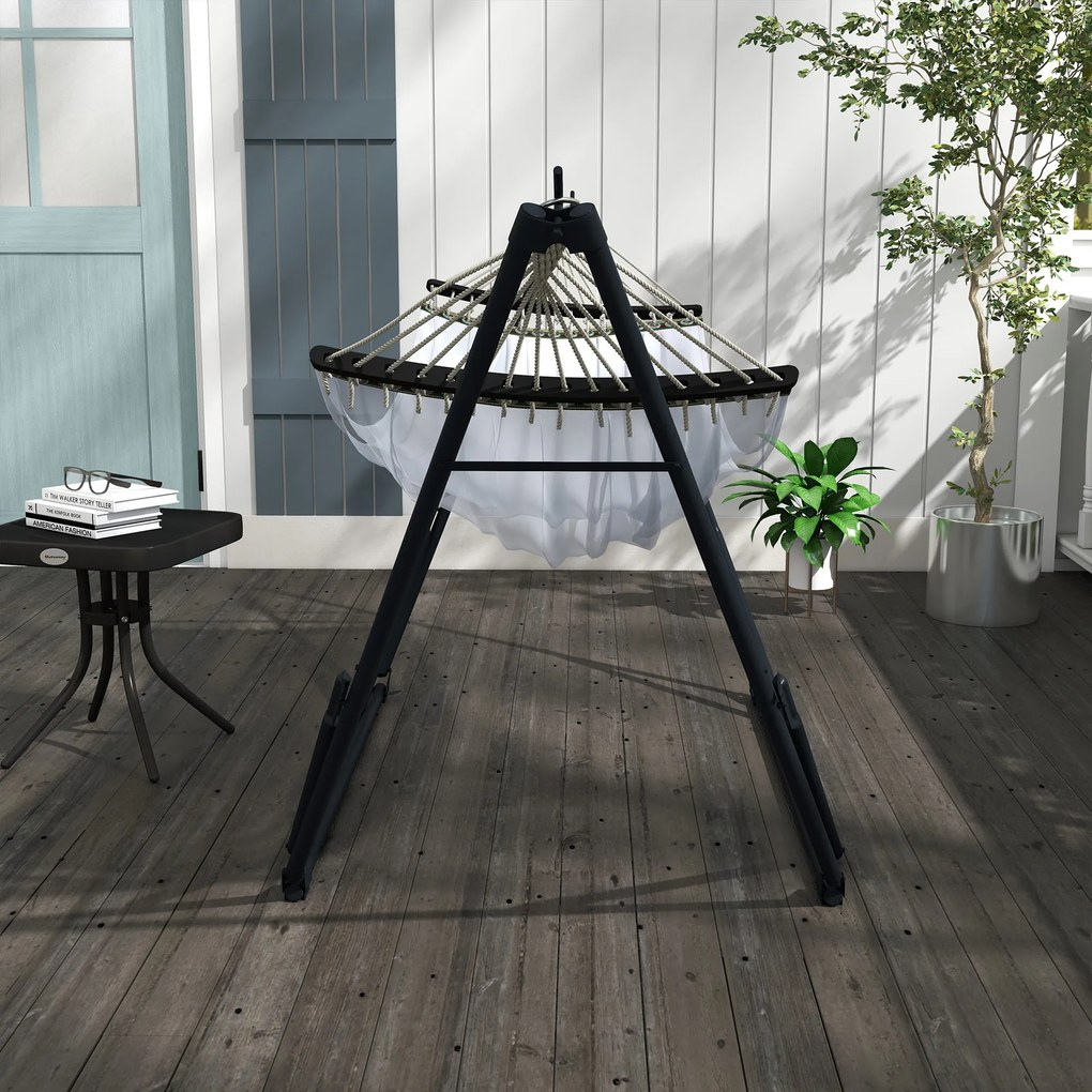 Houpací stojan Outsunny, stojan na závěsné křeslo, stojan s houpací sítí, s nosností do 120 kg, ocel, 263 x 89 x 100 cm, černý
