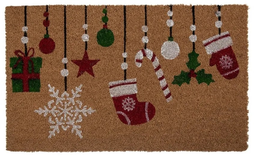 Kokosová rohožka s vánočními ozdobami - 75*45*1 cm