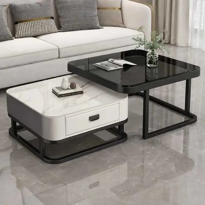 LuxuryForm DESIGN Konferenční stolek ARAGON 70 × 70 / 60 × 60 cm – bílý / bílý mramor + sklo (set 2 ks)