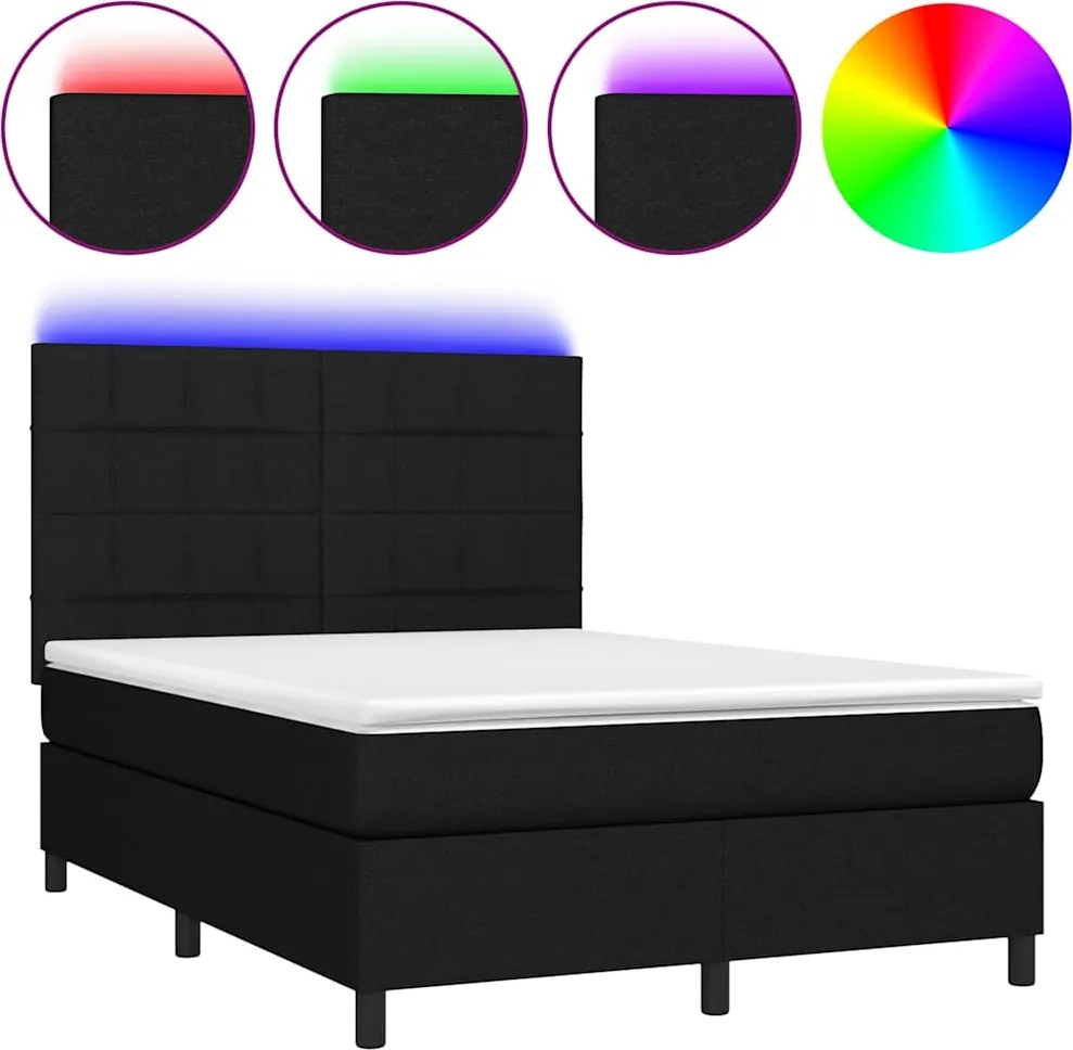 Box spring postel s matrací a LED černá 140x190 cm textil 3134871