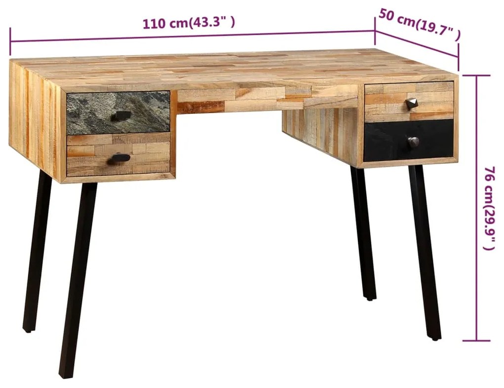 vidaXL Marketos Psací stůl masivní recyklovaný teak 110 x 50 x 76 cm