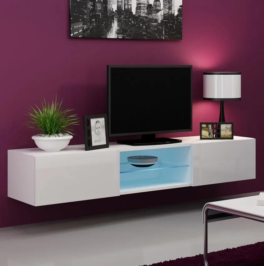 Cama Televizní stolek VIGO 180 GLASS Provedení: Bílá/bílý lesk