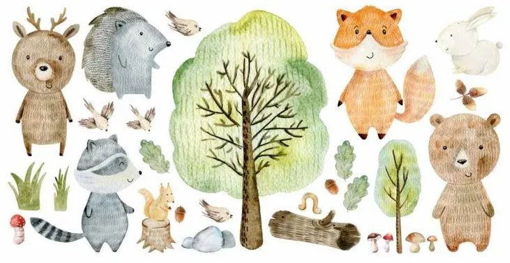 Gario Dětská nálepka na zeď Lesní svět - medvídek, jelínek, liška a ježek Rozměry: XL