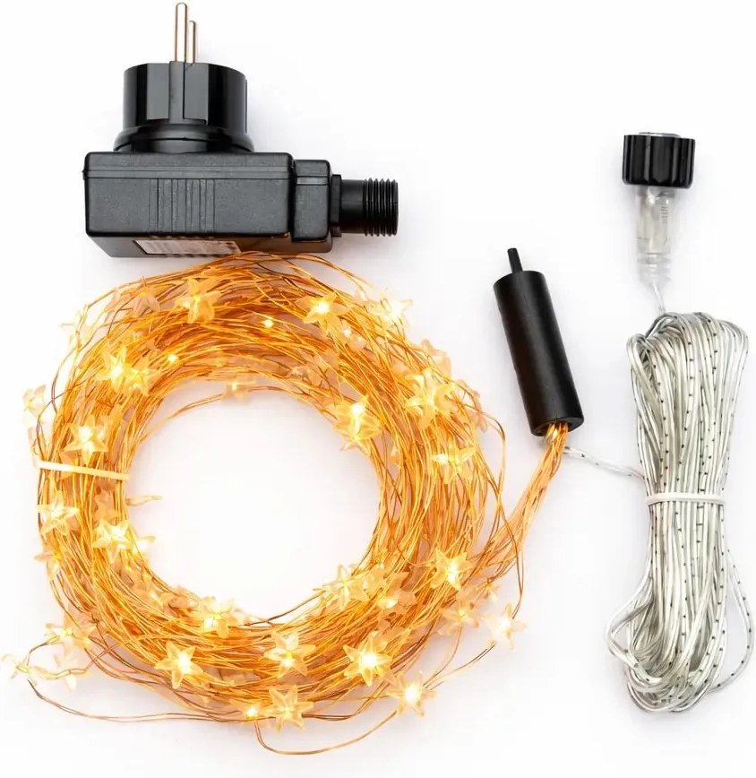 LED světelný řetěz, hvězdičky, 12 pramenů × 1,5 m, venkovní, teple bílá, 180 diod, měděný kabel, IP44, vč. zdroje