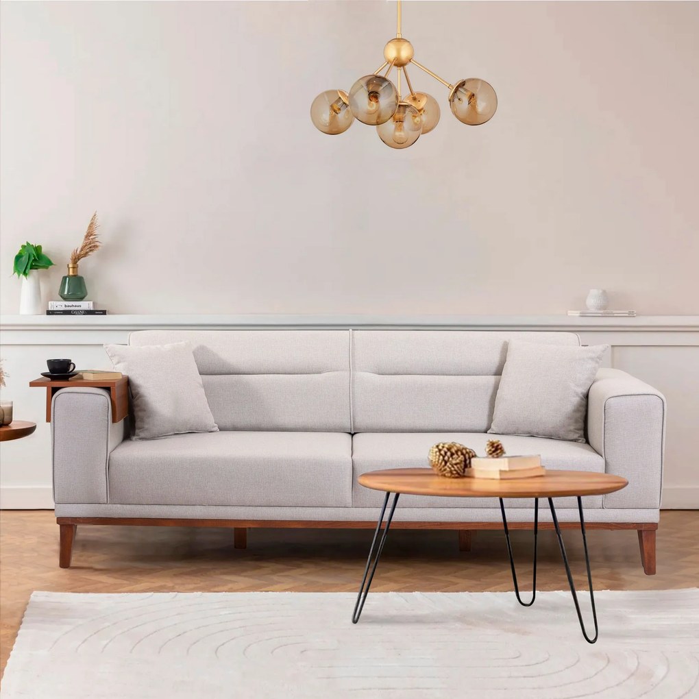 Hanah Home Pohovka LIONESI krémová s odkládacím stolkem 223 cm