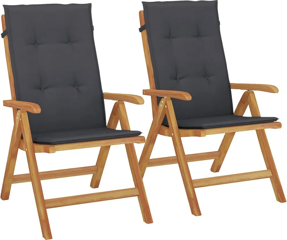 Skládací polohovací křesla s polštáři 2 ks, masivní teak 3196440