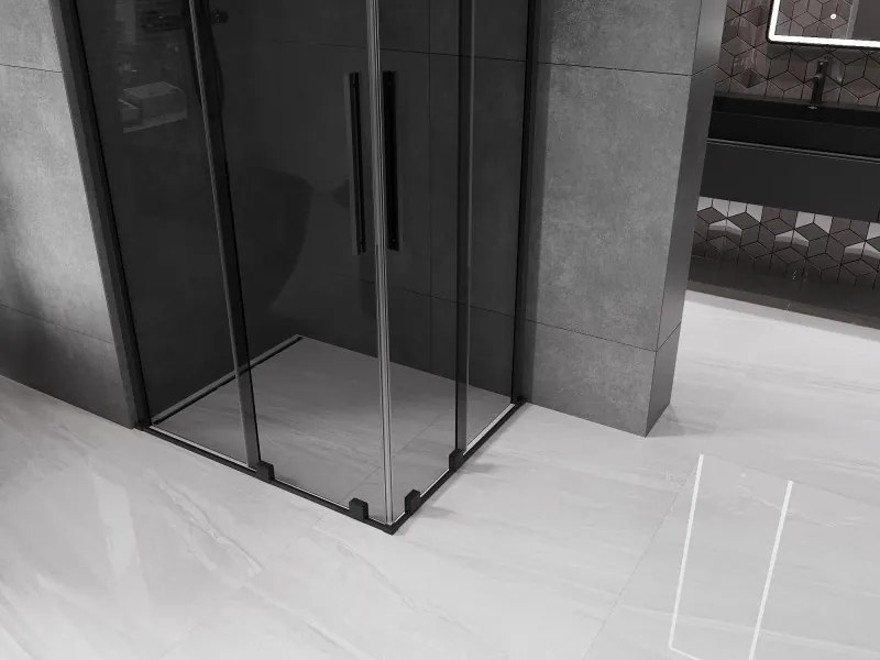 Mexen Velar Duo, sprchový kout s posuvnými dveřmi 90 x 80 cm, 8mm šedé sklo, černá matná, 871-090-080-42-70