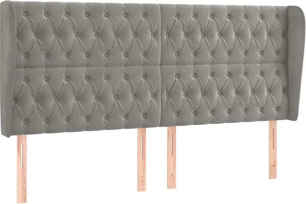 Čelo postele typu ušák světle šedé 203x23x118/128 cm samet 3118358
