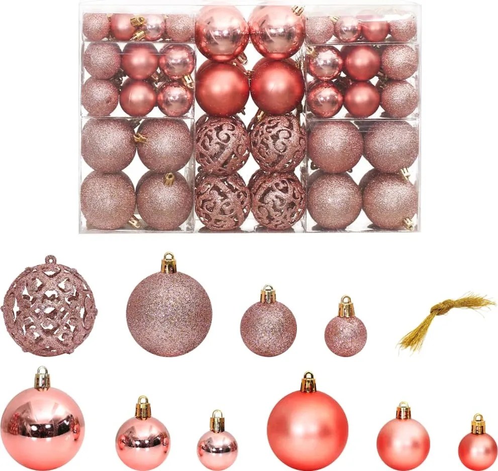 vidaXL Sada vánočních baněk 100 kusů [356102] Barva: Růžová