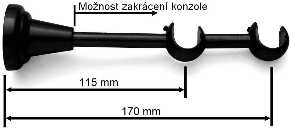 GARNÝŽE-HEBR Garnýž Válec černá dvojitá 380 cm