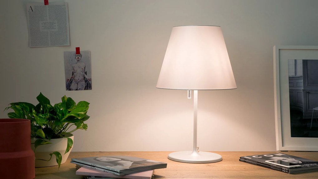 Artemide 0710010A Melampo note, designová stolní lampička ve stříbrné úpravě s textilním širmem, 1x42W E14, 40cm