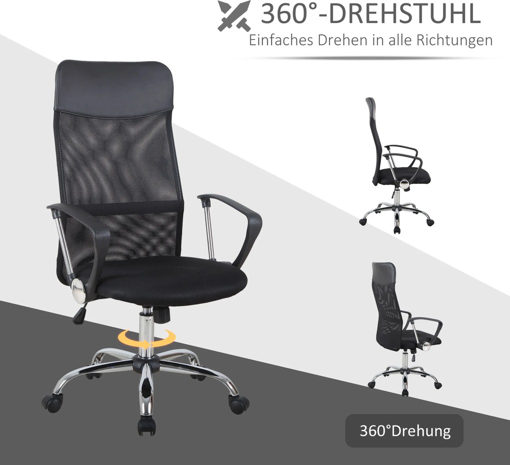 Kancelářská židle HOMCOM se síťovinou, výškově nastavitelná kancelářská židle, ergonomická herní židle, otočná židle s houpací funkcí, černá | Aosom.…