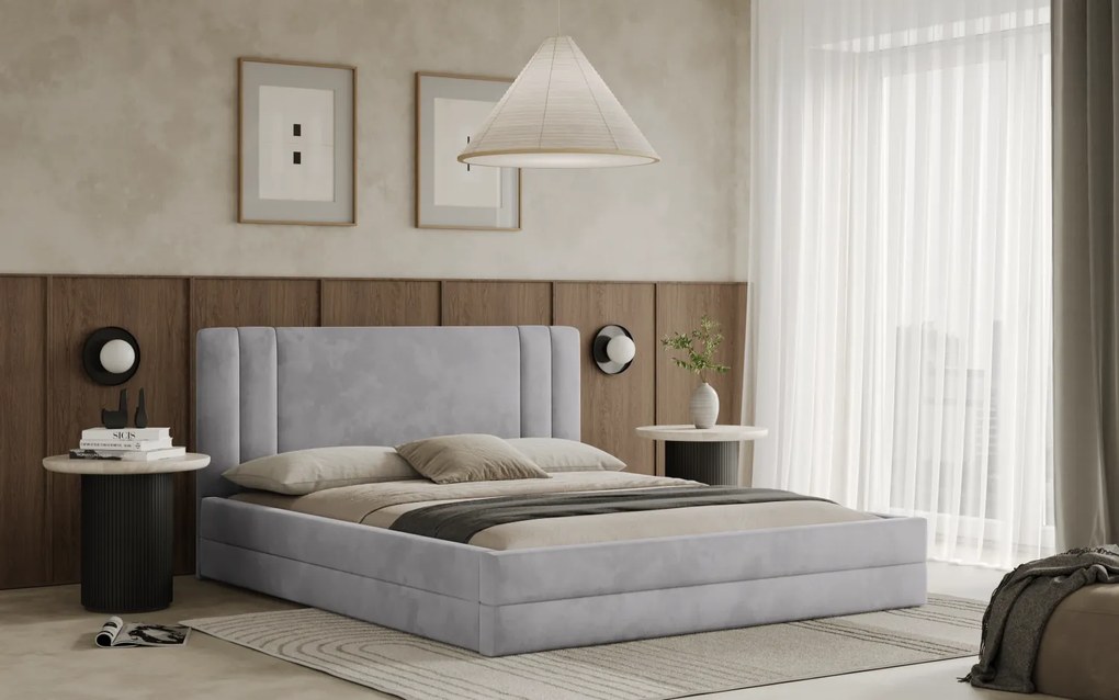 Postel ALCAMO 120x200 světlešedá s úložným prostorem