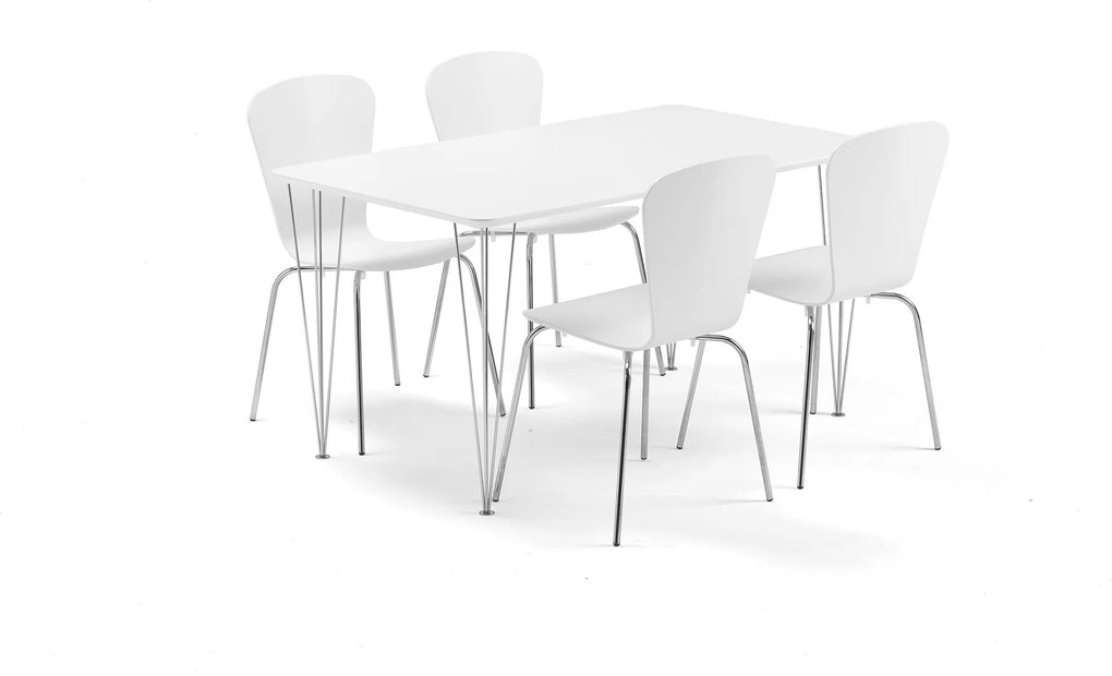 AJ Produkty Jídelní set Zadie + Milla, 1 stůl a 4 bílé židle