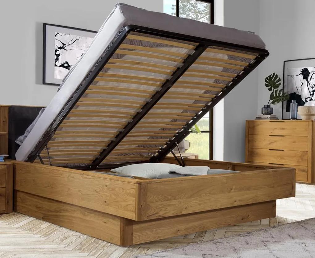 Manželská dubová postel Denver s úložným prostorem  , Dub přírodní, 160x200 cm