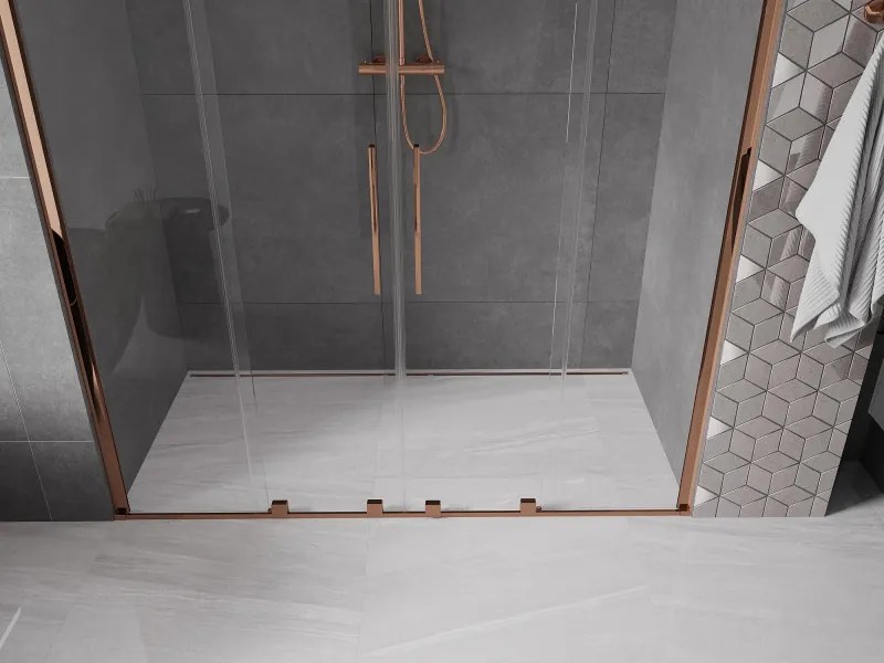 Mexen Velar Duo, posuvné dveře do otvoru 180x200 cm, 8mm čiré sklo, růžové zlato, 871-180-000-02-60
