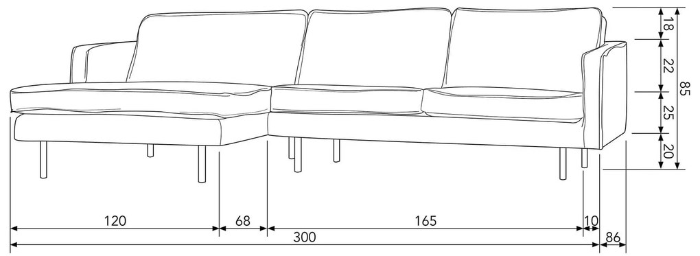MUZZA Rohová pohovka rodeo levá 300 cm samet medová