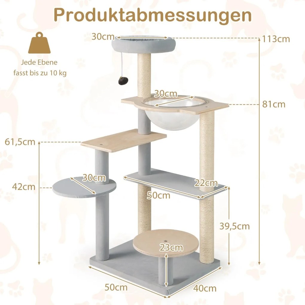 Costway 113 cm vysoké moderní škrabadlo s odnímatelnou a polstrovanou