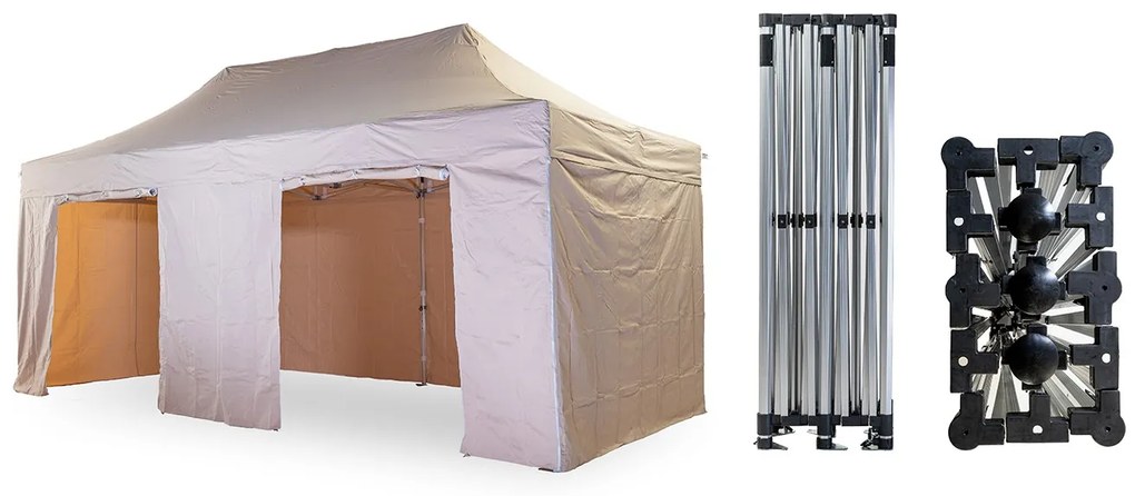 Nůžkový párty stan 3x6 m TENTino SMALL HEXAGON Barva opláštění (Zvolte variantu): 3A - BÉŽOVÁ