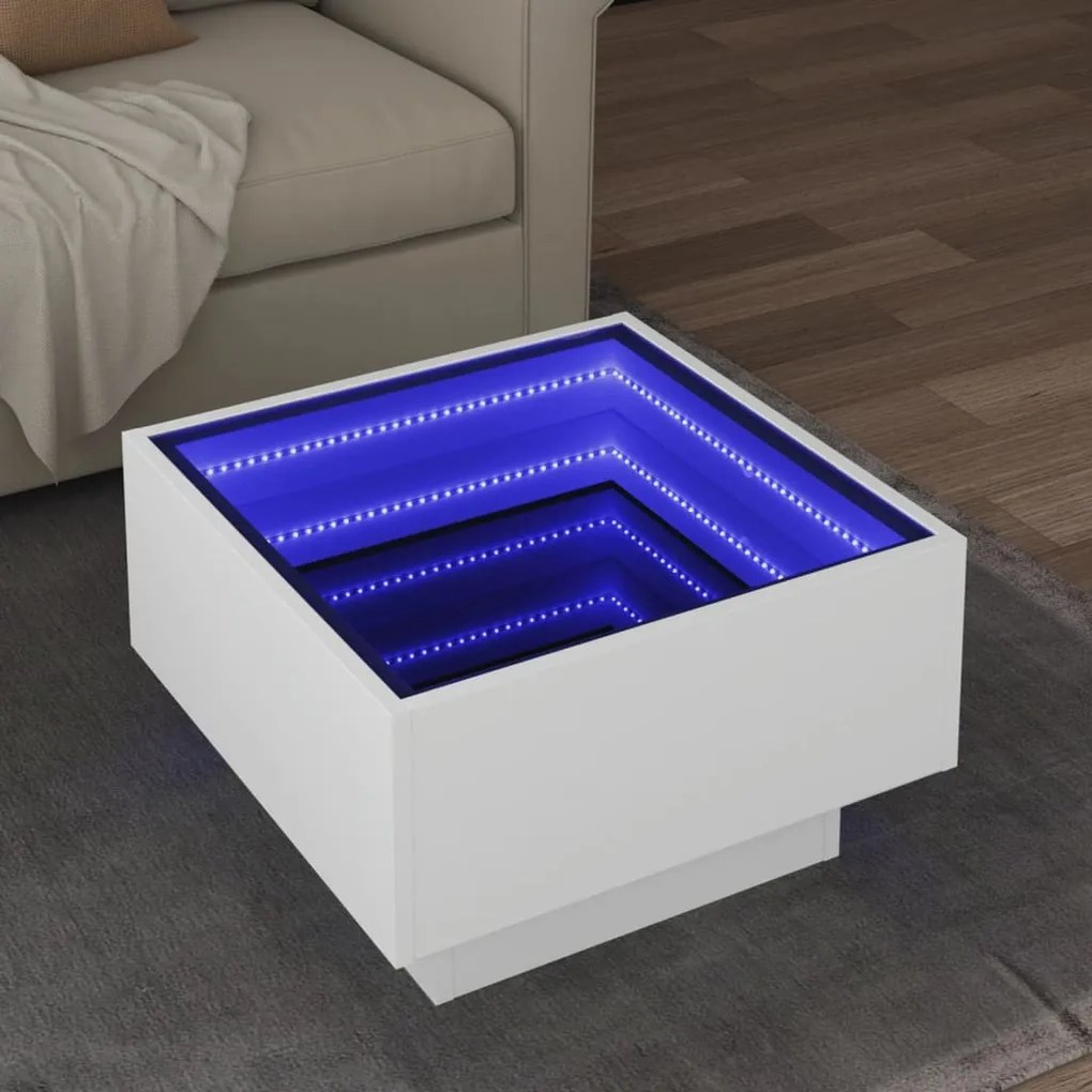 Konferenční stolek s LED bílý 50 x 50 x 30 cm kompozitní dřevo