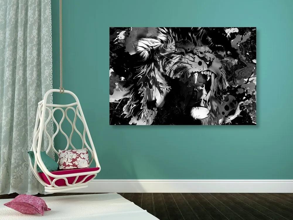 Obraz lví hlava v černobílém provedení - 60x40 cm
