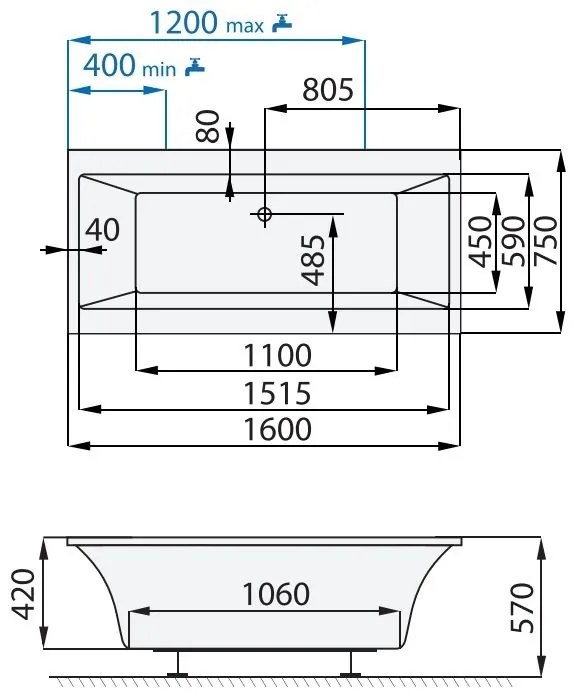 Santech VARIA 160 x 75 cm SAVAR160 vana akrylátová