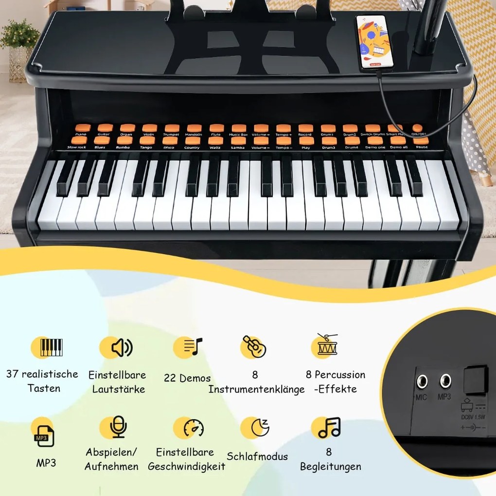 Costway 37-klávesová dětská klaviatura elektronické dětské piano se stoličkou