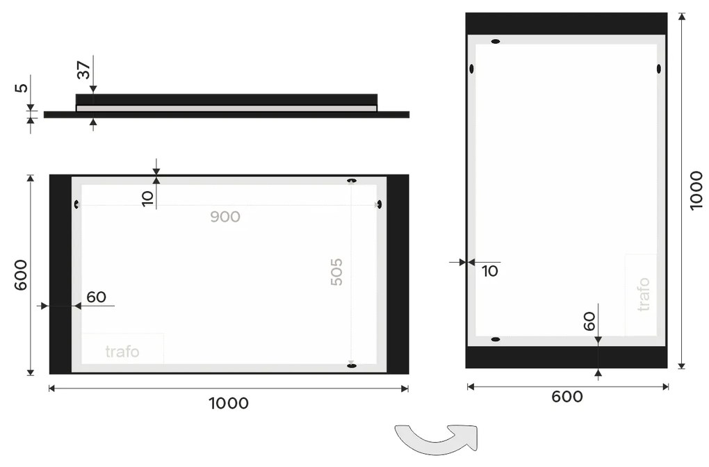 Nimco Černé LED zrcadlo 1000x600 - ZPC 41004-90