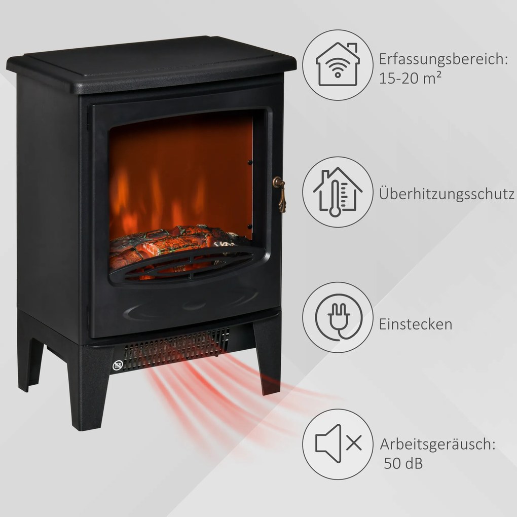 HOMCOM LED elektrický stojací krb s efektem plamene 900/1800W, černý