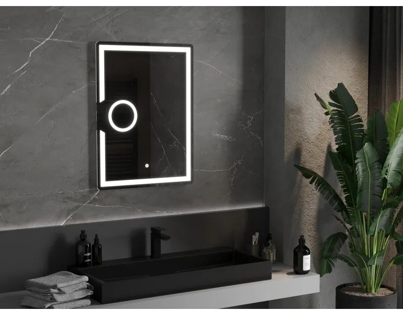 Mexen Onyx, LED koupelnové zrcadlo s podsvícením a kosmetickým zrcátkem 60x80 cm, 6000K, ochrana proti zamlžování, 9813-060-080-611-00