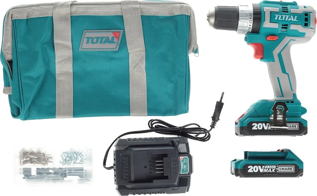 Vrtací šroubovák aku s příklepem, Brushless, 2000 mAh, industrial TOTAL TIDLI20608