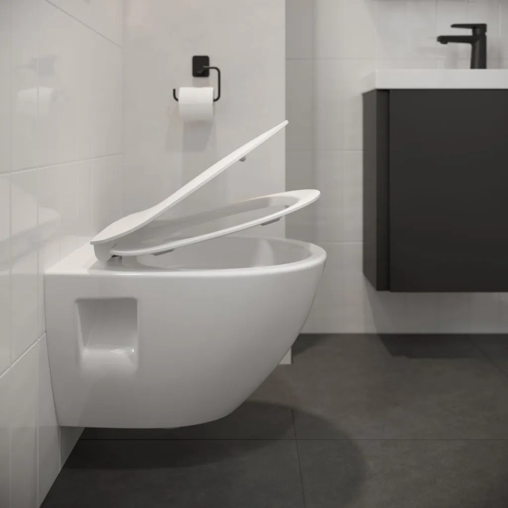 Cersanit Moduo, System50 MECH podomítkový rám + závěsná wc mísa Moduo Plus CleanOn + černé tlačítko MOVI II, S701-766
