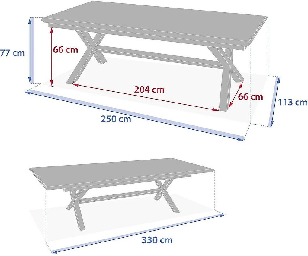 DEOKORK Hliníkový stůl BERGAMO 250/330 cm (ivory)
