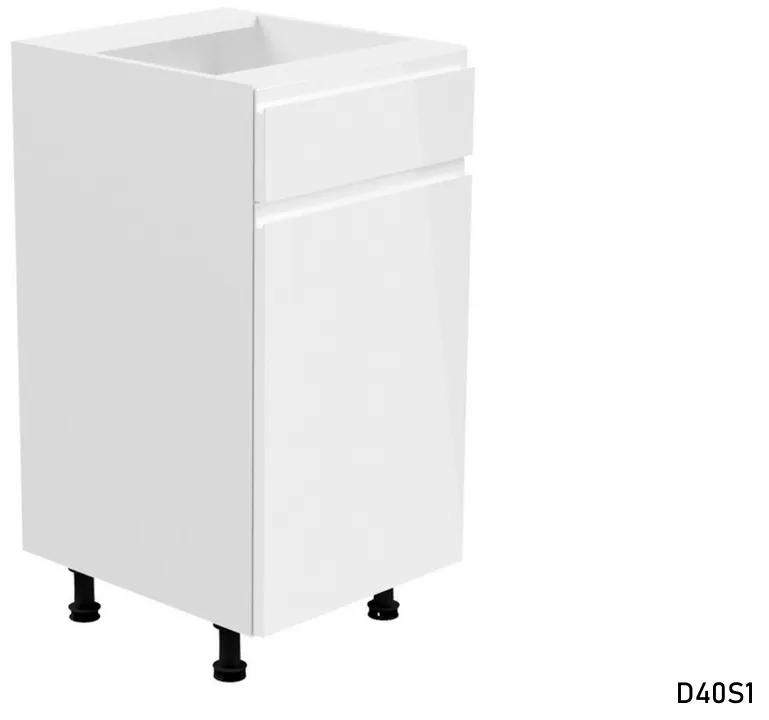 Kuchyňská skříňka dolní kombinovaná ASPEN D40S1, 40x82x47, bílá/šedá lesk, pravá